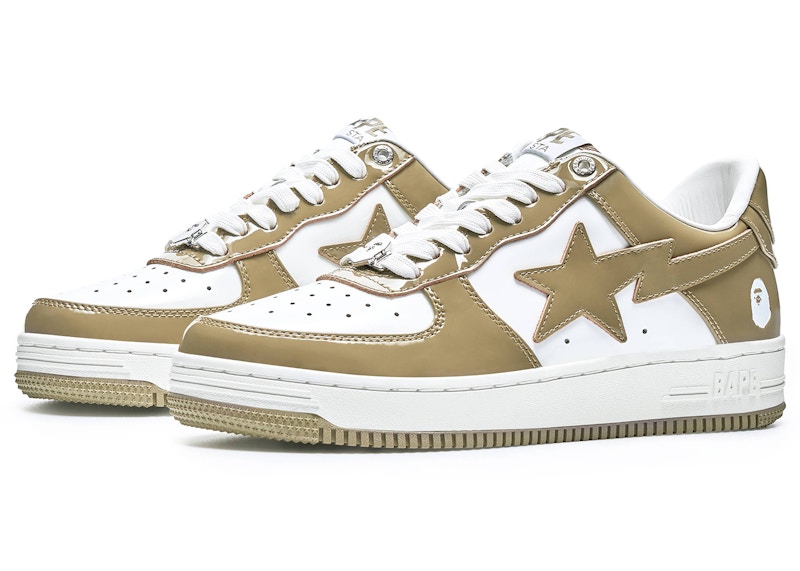 A Bathing Ape Bape Sta Patent Leather White Khaki (2023) - - CN