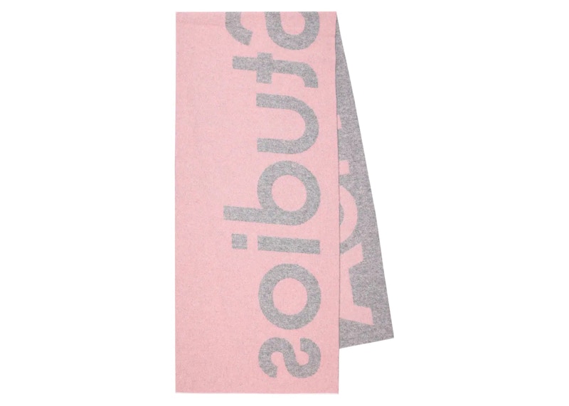 Acne Studios Oversized Logo Intarsia Scarf Light Pink/Grey in Wool ...