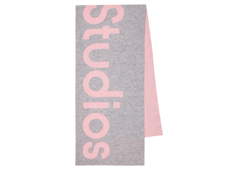 Acne Studios Oversized Logo Intarsia Scarf Light Pink/Grey in Wool ...