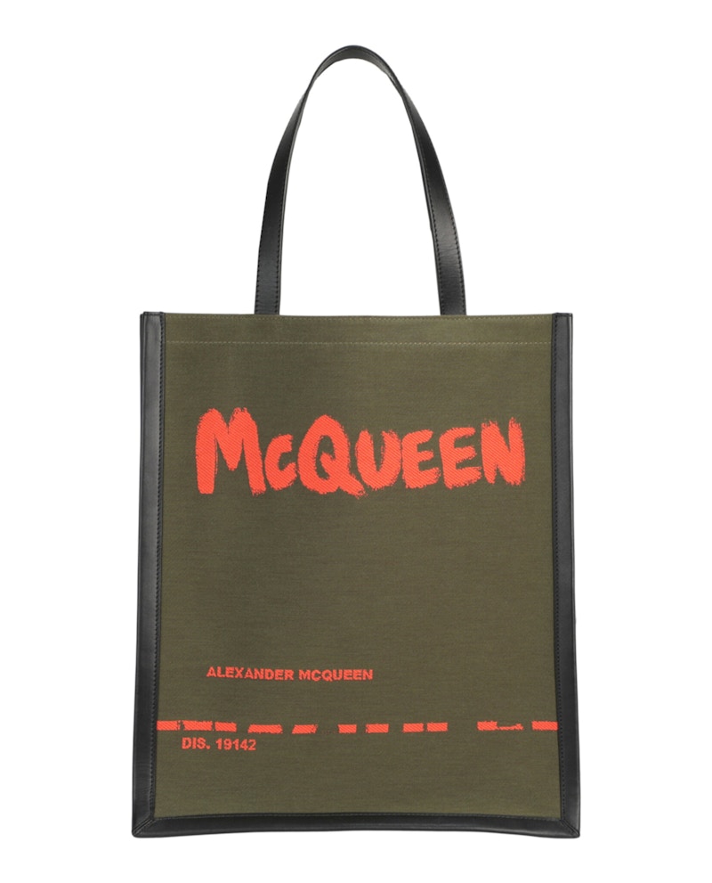 Alexander McQueen Graffiti Logo Tote Military Green in Cotton - US