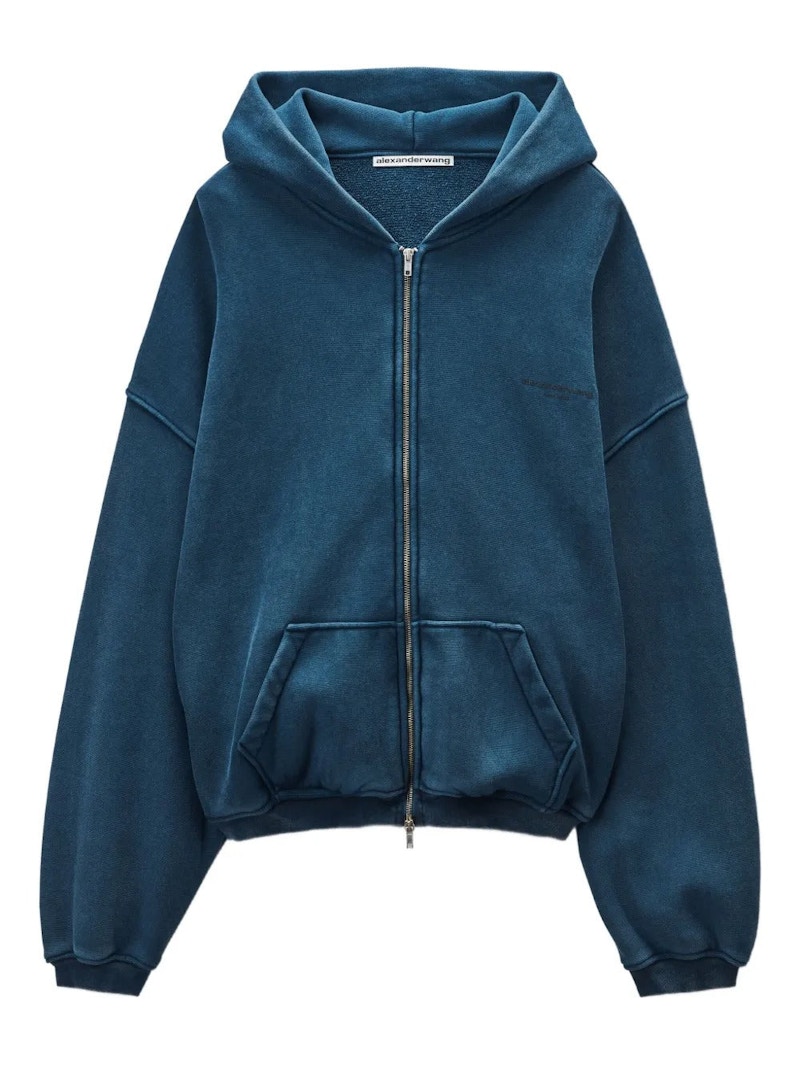 Alexander Wang Graphic Logo Zip Up Hoodie Washed Navy - FW25 - US