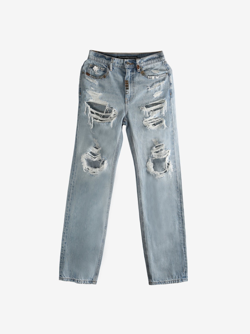 Alexander Wang Hardware Distressed Ez Mid Rise Jeans Light Powder Blue ...
