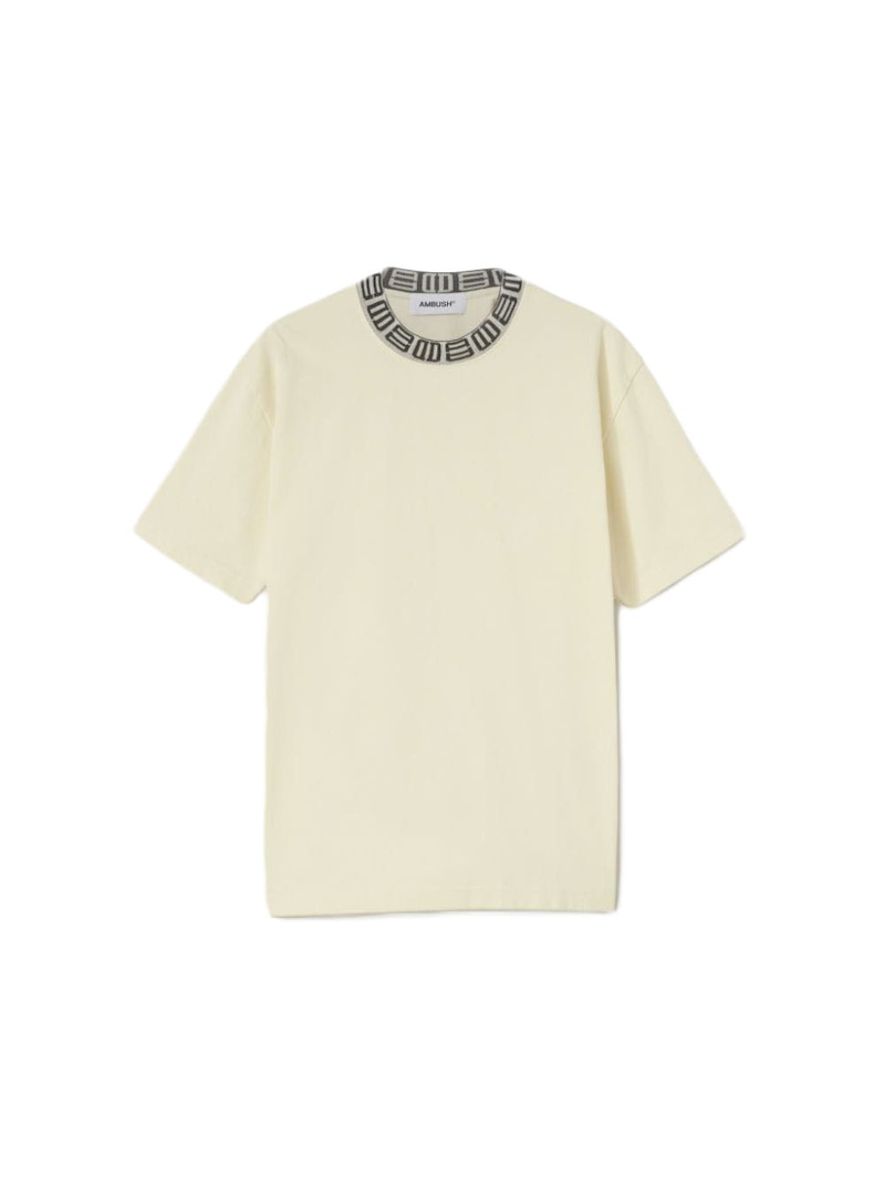 Ambush Monogram Rib Collar T-shirt White/Asparagus Men's - FW22 - US