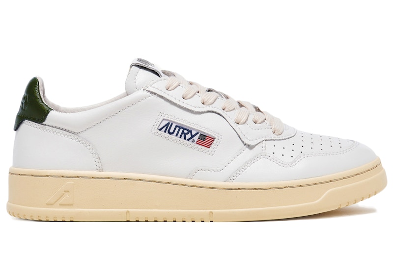 Autry Medalist Leather Low White Dark Green - AULM-LL47 - DE