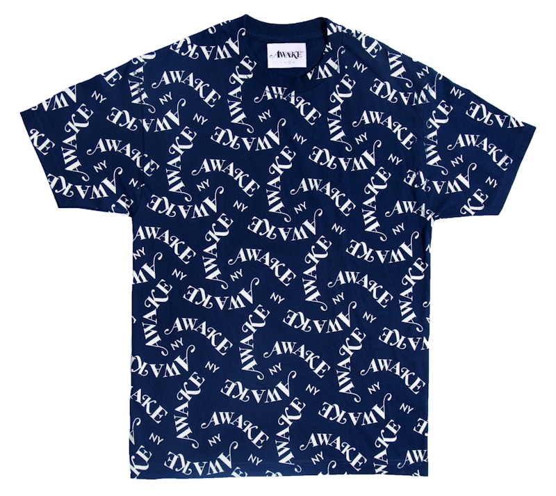Awake All Over Logo Print Tee Navy Men's - US