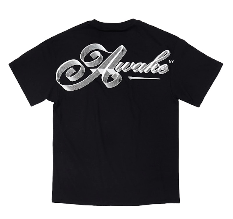 Awake Ribbon Script Logo Tee Black Men's - FW19 - US