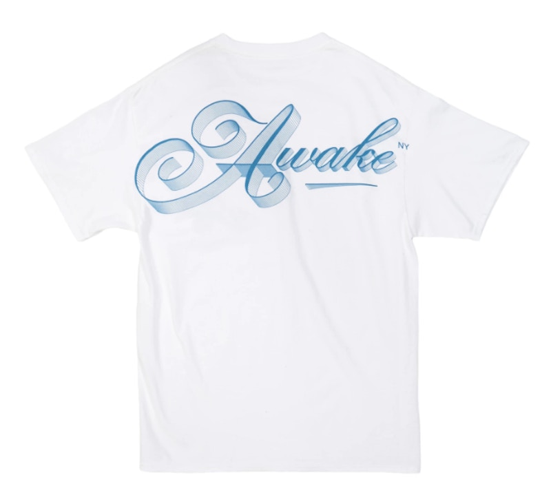 Awake Ribbon Script Logo Tee White Men's - FW19 - US