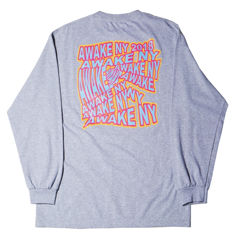 Awake Wave Logo L/S Tee Heather Grey Men's - US