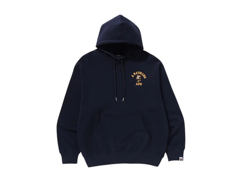 BAPE 1st Camo College Logo Relaxed Fit Pullover Hoodie Navy Men's ...