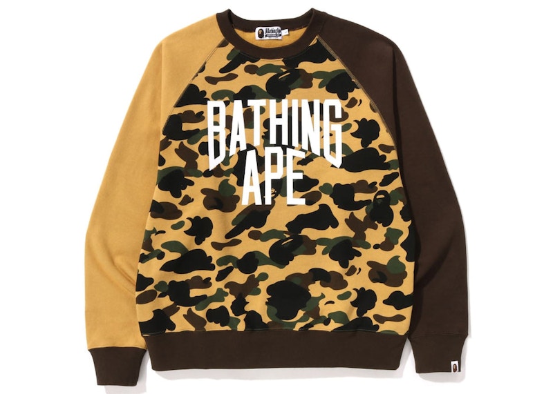 BAPE 1st Camo Crazy NYC Logo Relaxed Fit Crewneck Yellow - SS23 - KR