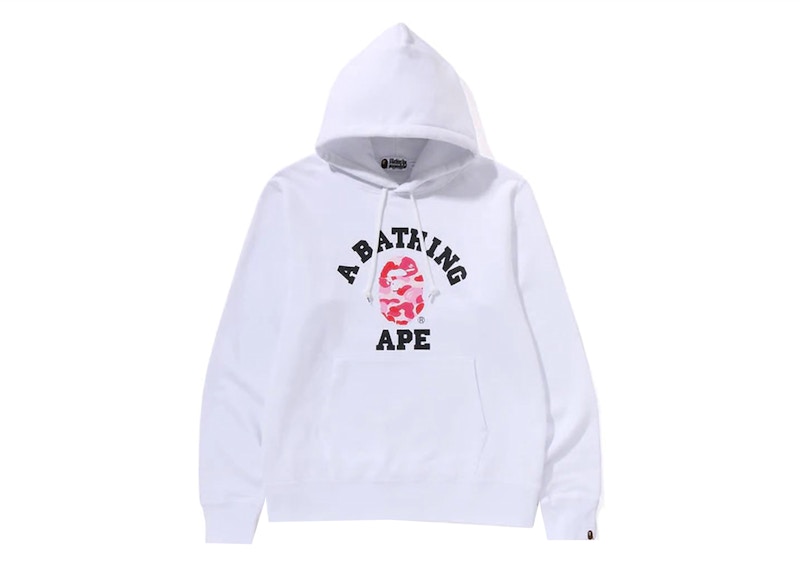 BAPE ABC Camo College Organic Cotton Pullover Hoodie White/Pink Men's ...