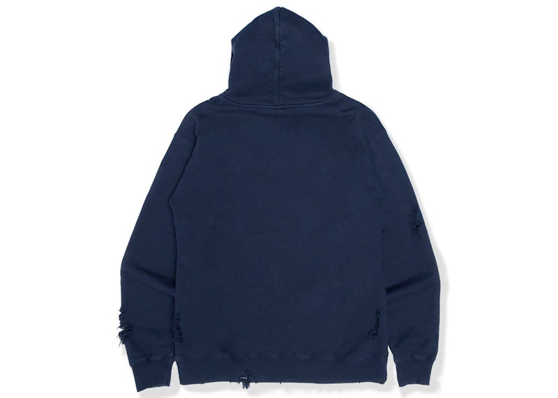 BAPE BLACK Label Logo Distressed Hoodie Navy Men's - FW22 - US
