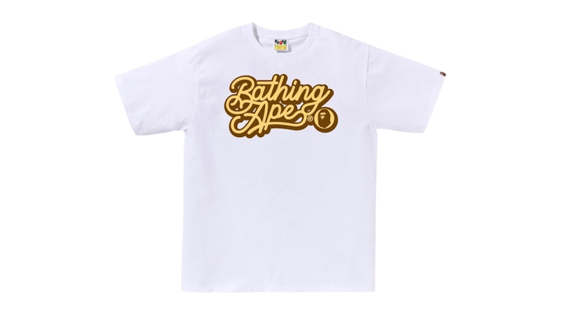 BAPE Bathing Ape Script Logo Tee White/Brown Men's - SS25 - US