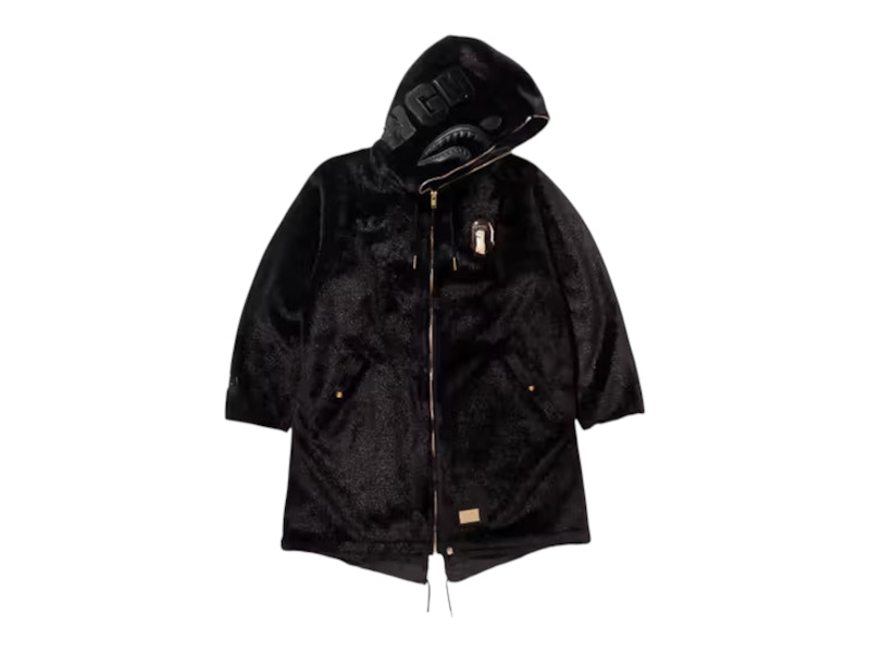 BAPE Black Collection Leather Shark Fur Long Jacket Black Men's - US