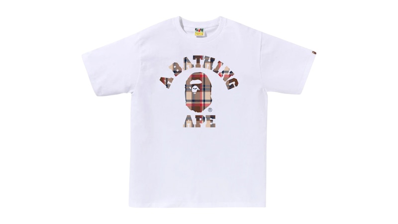 BAPE Check College Tee (FW25) White/Red Men's - FW25 - US