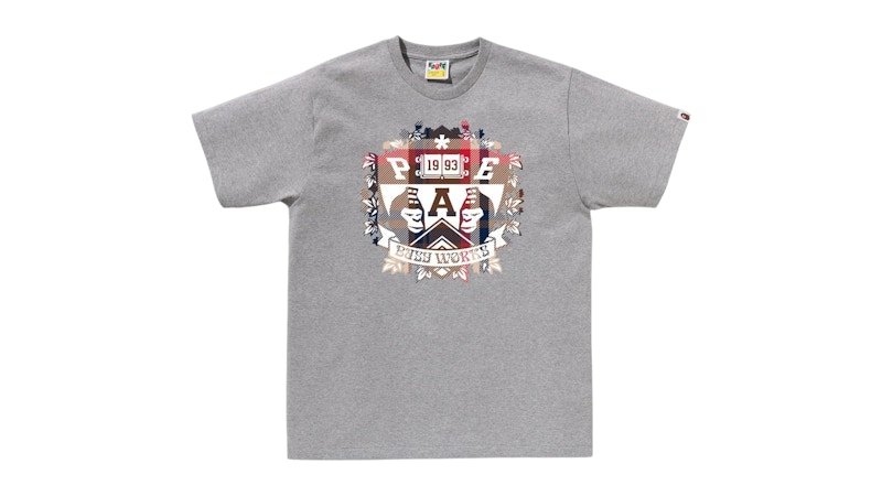 BAPE Check University Emblem Tee Gray Men's - FW25 - GB