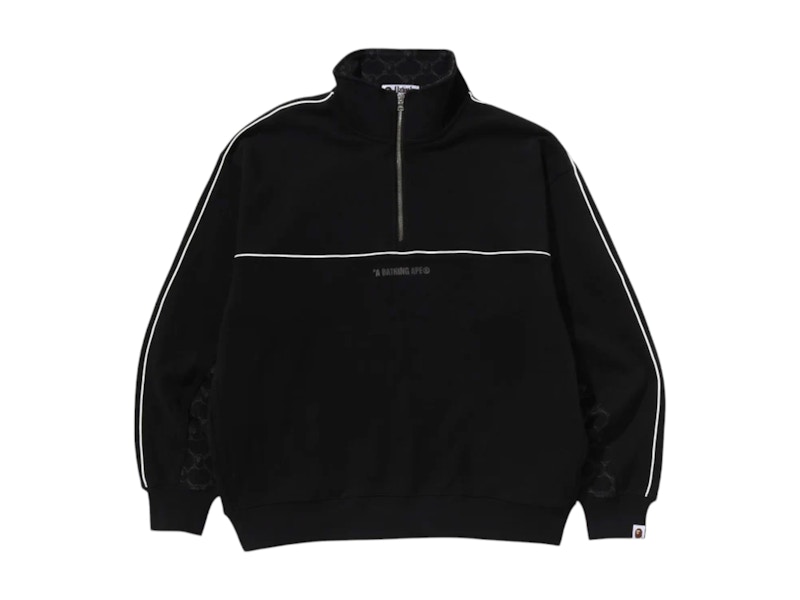 BAPE College Monogram Logo Half Zip Relax Fit Crewneck Sweatshirt Black ...