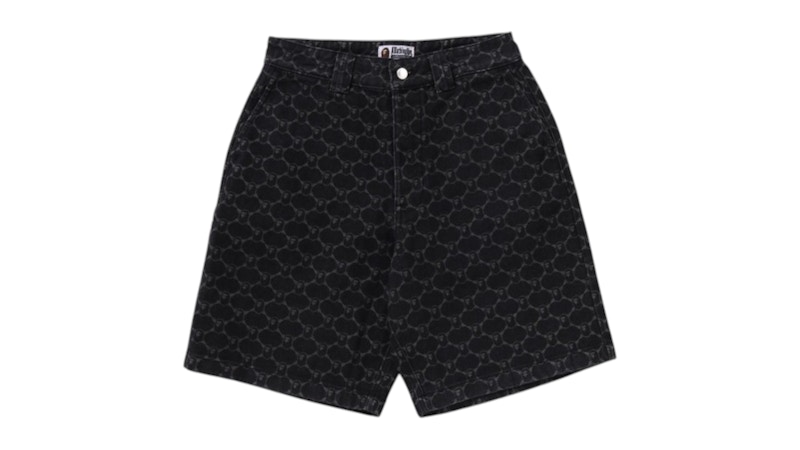 BAPE College Monogram Relaxed Fit 13oz Denim Shorts Black Men's - SS25 - US