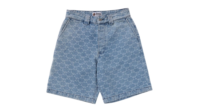 BAPE College Monogram Relaxed Fit 13oz Denim Shorts Light Indigo Men's ...