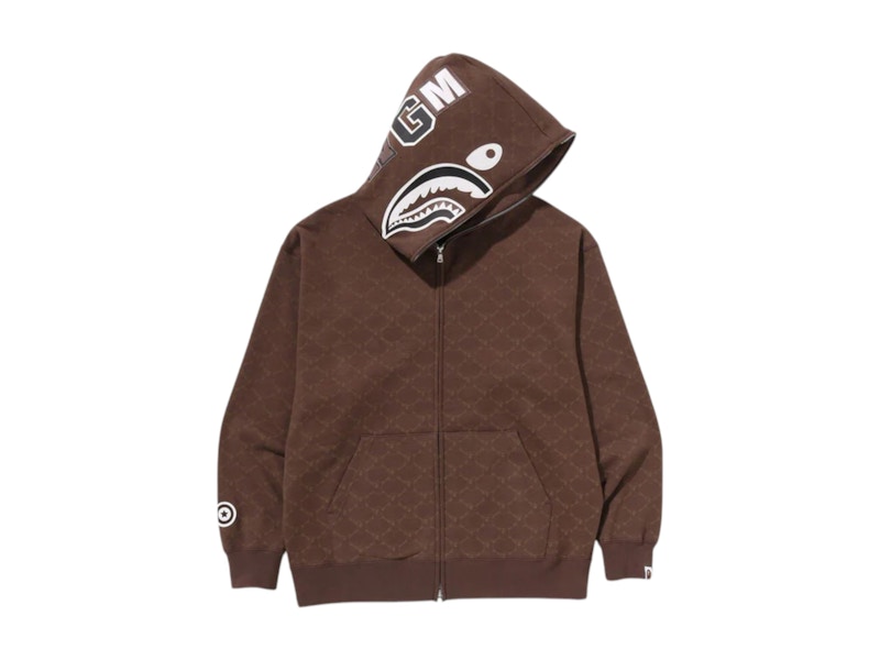BAPE College Monogram Relaxed Fit Shark Full Zip Hoodie Brown 男士 - SS25 ...