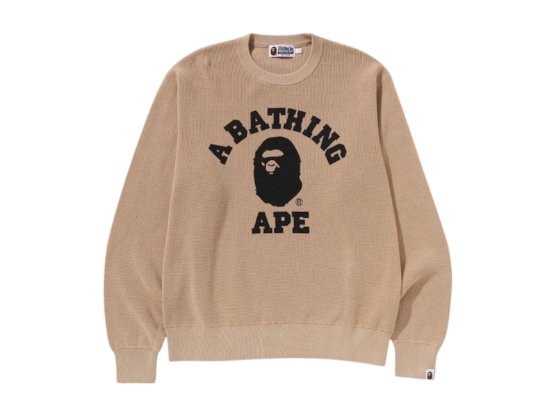 BAPE College Waffle Crewneck Sweater Beige Men's - SS25 - US