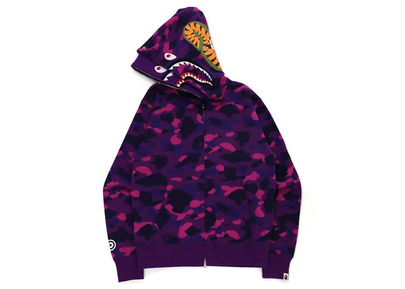 BAPE Color Camo Shark Wide Fit Full Zip Double Hoodie Purple Men's ...