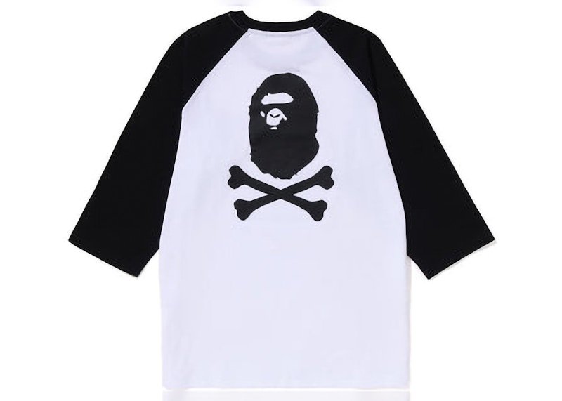 BAPE Crossbone Emblem Raglan 3/4 Sleeve Tee White Black - FW22 - US