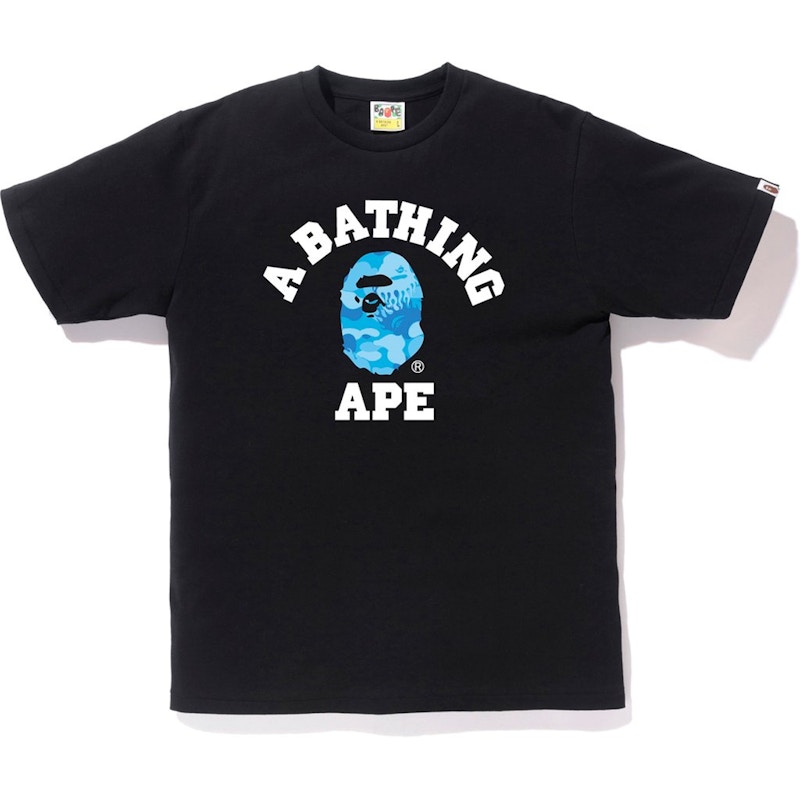 BAPE Fire Camo College Tee Black/Blue Men's - SS19 - US