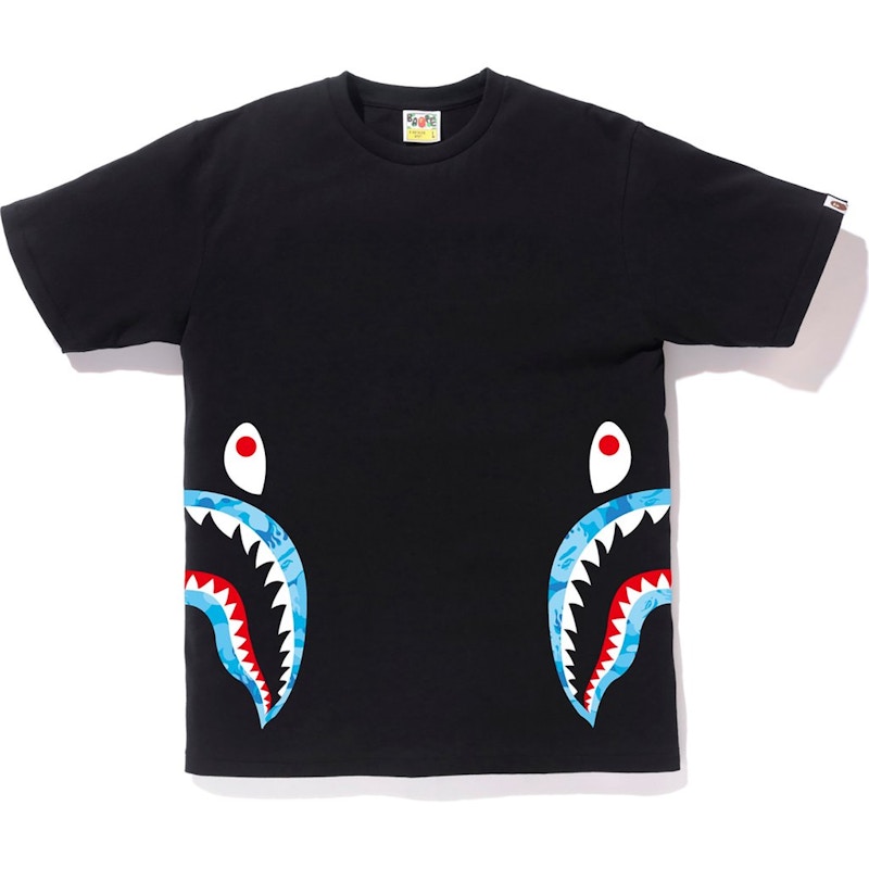 BAPE Fire Camo Side Shark Tee Black/Blue Men's - SS19 - US