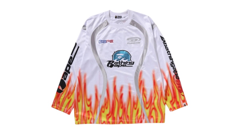BAPE Flame Pattern Multilogo Relaxed Fit Football Jersey White Men's - US