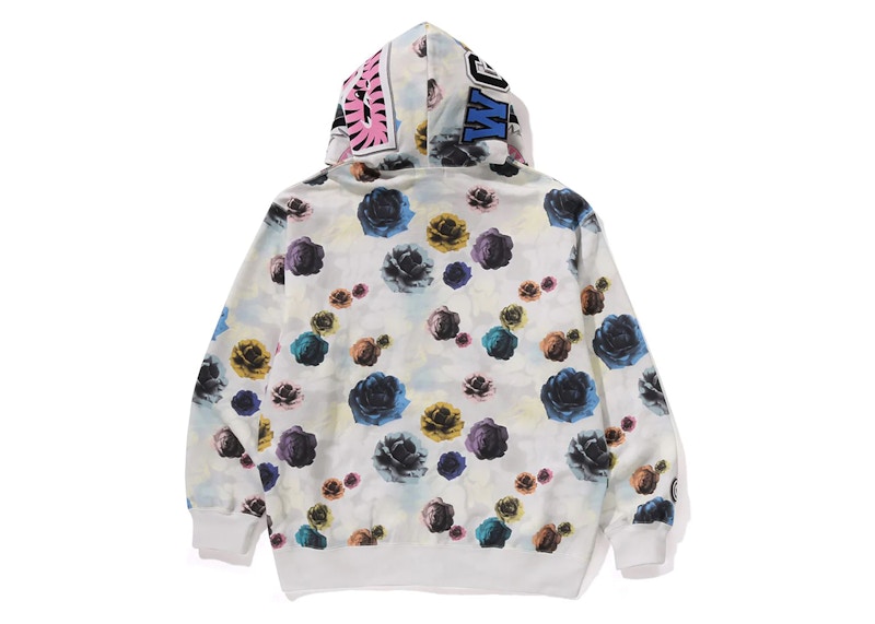 BAPE Floral Camo Shark Relaxed Fit Full Zip Hoodie Ivory Men's - SS24 - US