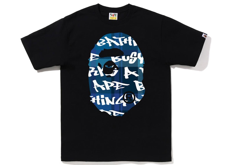 BAPE Graffiti Check Big Ape Head Tee Black Blue Men's - FW22 - US