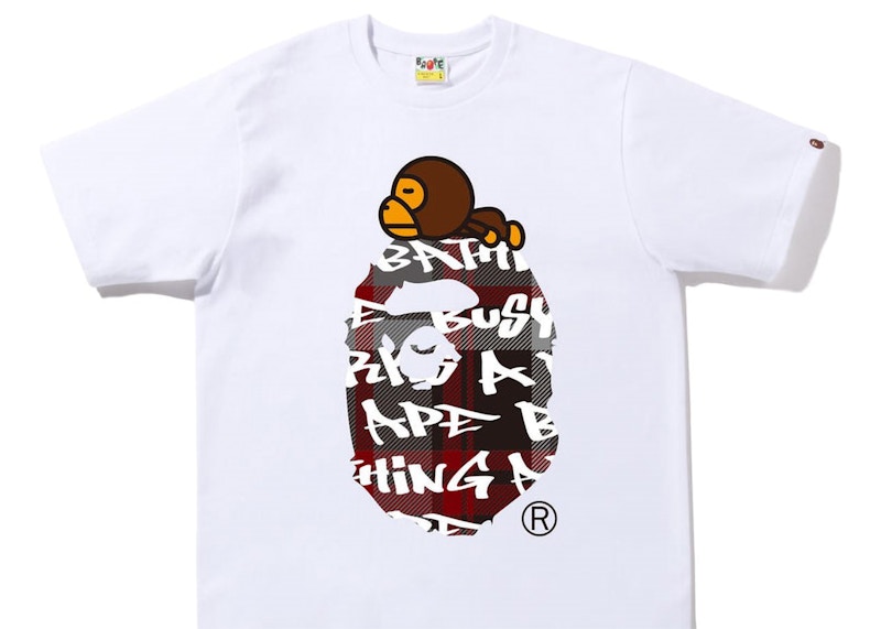 BAPE Graffiti Check Milo On Big Ape Tee White Black - FW22 - FR