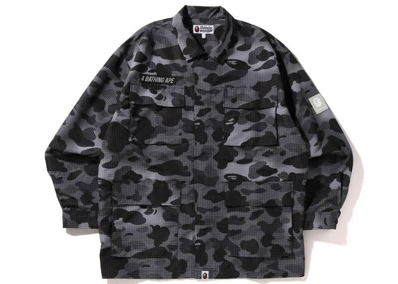 BAPE Grid Camo Relaxed Fit Military Shirt Black Men's - FW22 - US