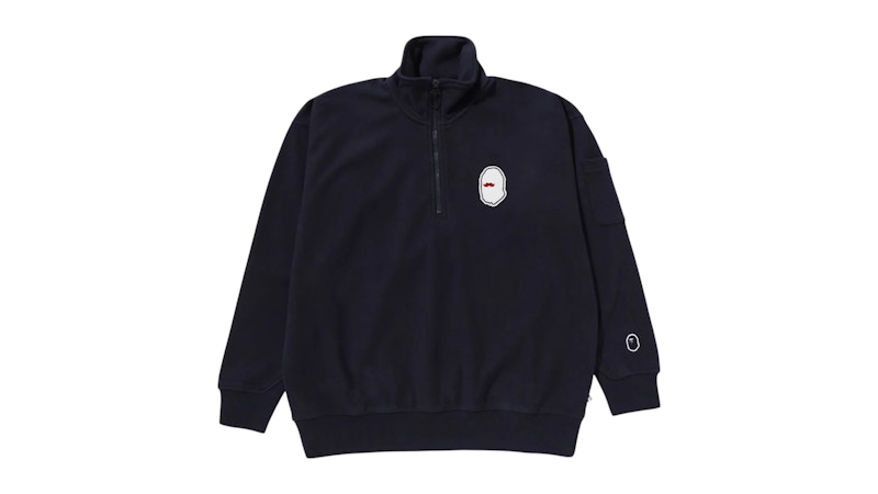 BAPE Half Zip Pull Over Sweatshirt Navy Homme de la Collection - FW25 - FR