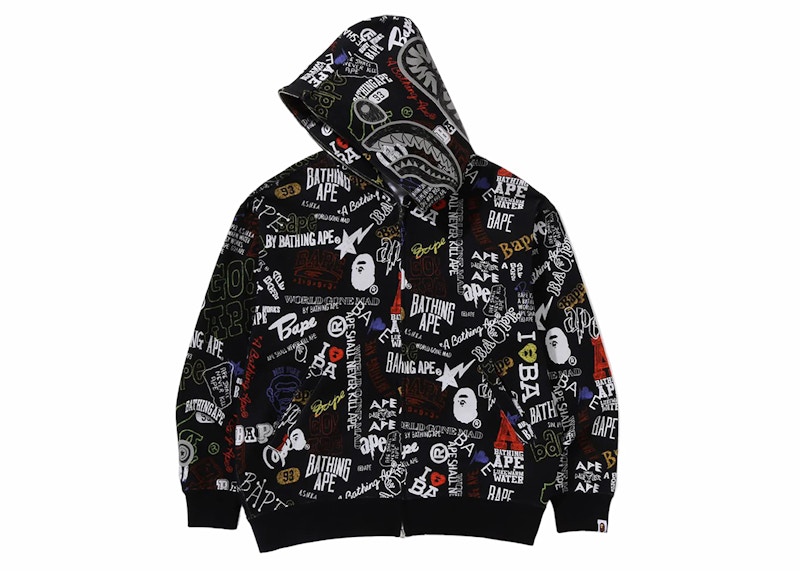 BAPE Hand Draw Pattern Shark Zip Hoodie Black Men's - SS24 - US