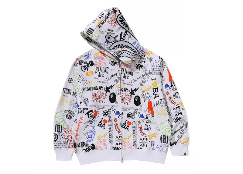 BAPE Hand Draw Pattern Shark Zip Hoodie White Men's - SS24 - US