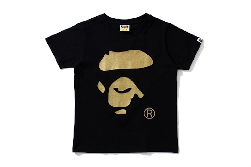 BAPE Ladies Glitter Ape Face Tee Black/Gold - US