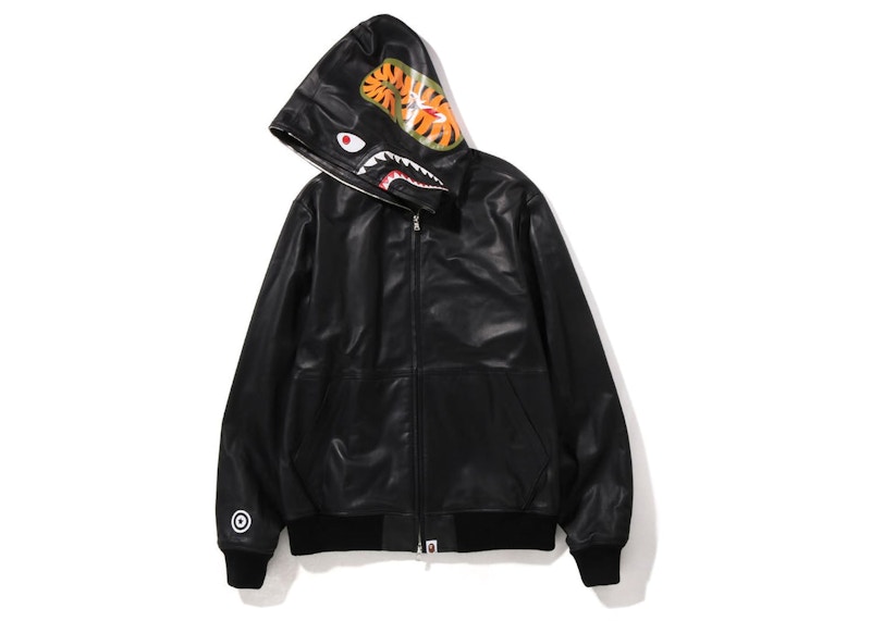 BAPE Leather Shark Full Zip Jacket Black Men's - FW22 - US