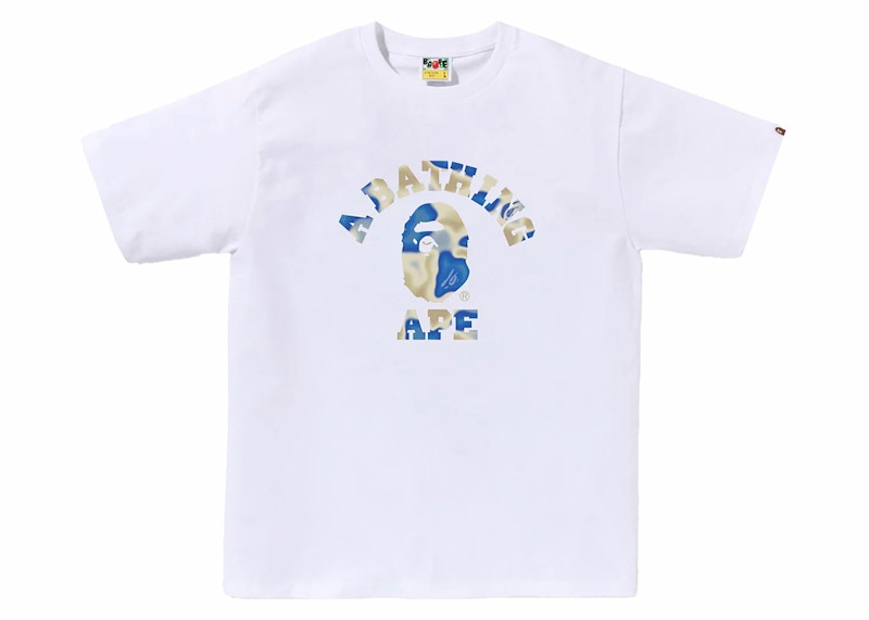 BAPE Liquid Camo College Tee White/Blue Men's - SS24 - GB