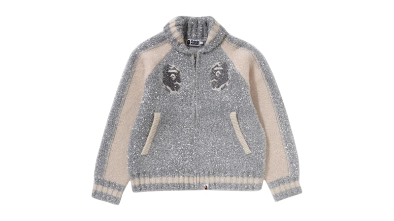 BAPE Logo Metallic Cowichan Knit Silver Men's - FW25 - US