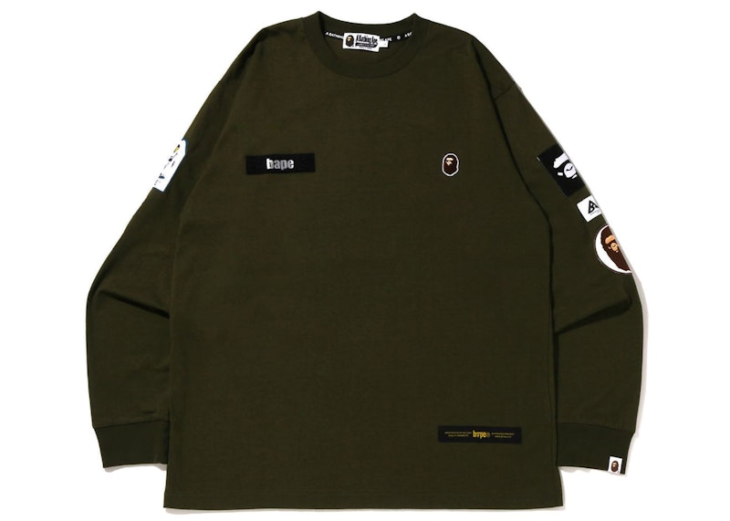BAPE Multi Label Relaxed Fit L/S Tee Green Men's - FW22 - US