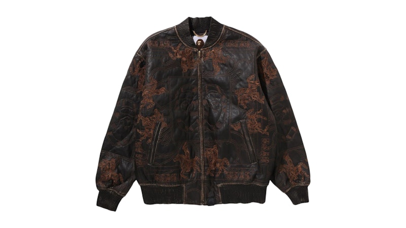 BAPE Multi Logo Quilted Leather Bomber Jacket Brown Men's - FW25 - US