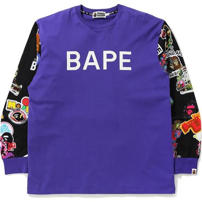 BAPE Multi Motif Print Relaxed L/S Tee Purple Men's - SS21 - US