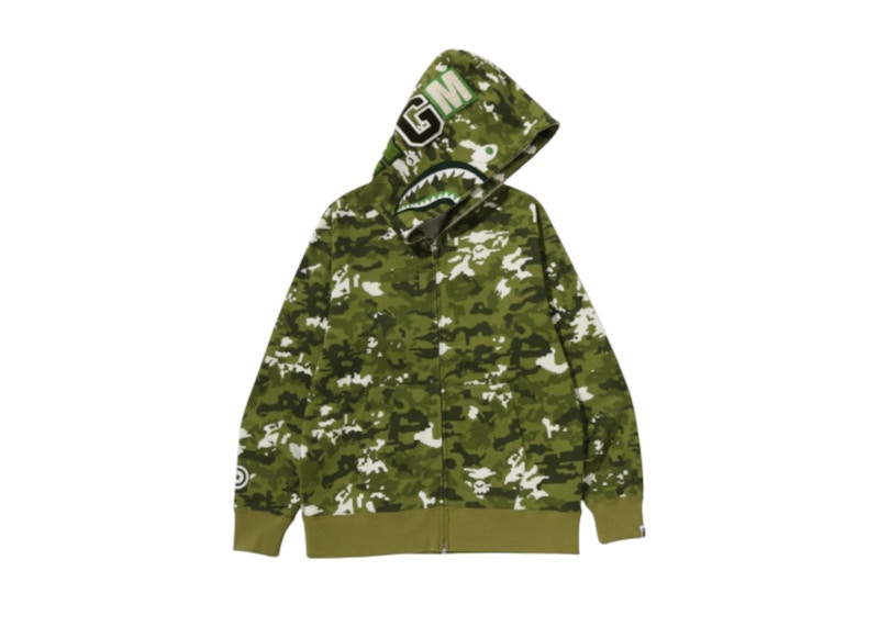 BAPE Multi Pixel Camo Shark Regular Fit Full Zip Hoodie Green/Olive ...