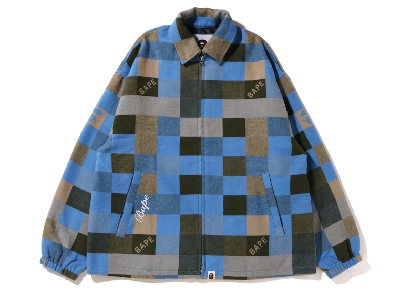 BAPE Patched Block Check Zip Jacket Beige Blue - FW22 - US