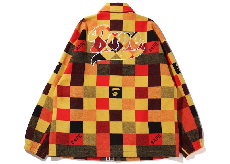 BAPE Patched Block Check Zip Jacket Red Orange - FW22 - US