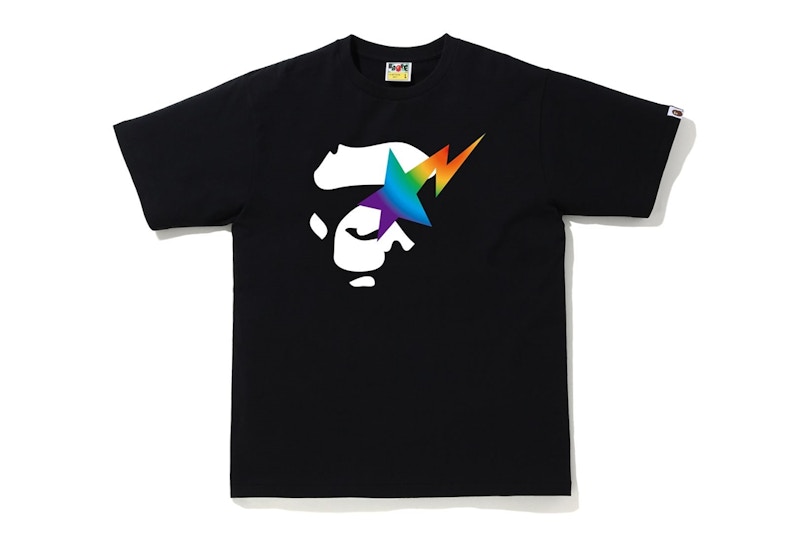 BAPE Rainbow Ape Face On Bape Sta Tee Black Men's - SS20 - US