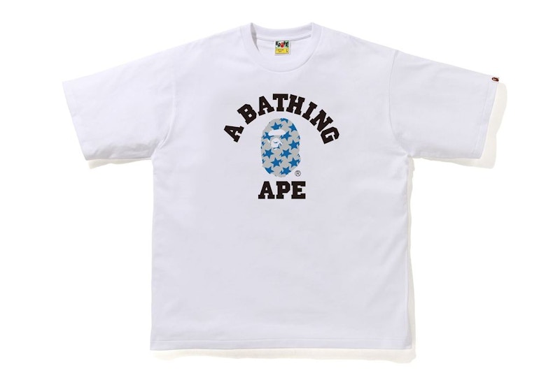 BAPE STA Pattern College Relaxed Fit Tee White/Blue Men's - US