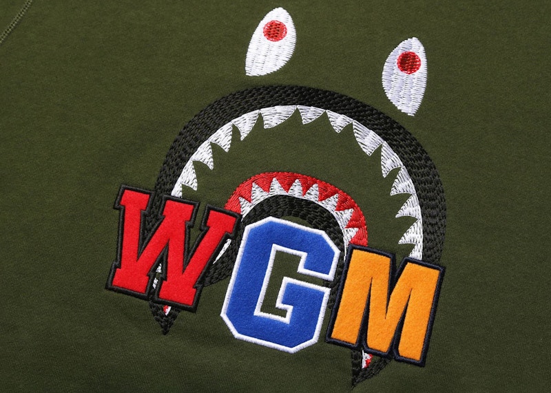 BAPE Shark Embroidery Crewneck Sweatshirt (FW22) Olive Drab Men's ...